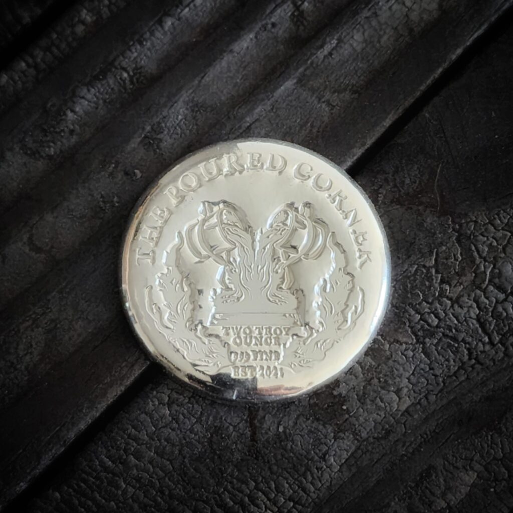 The Poured Corner 2 troy ounce button – Reckless Metals