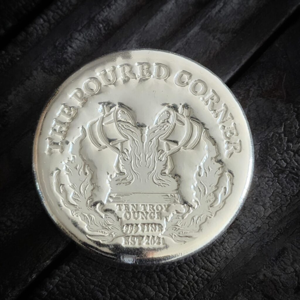 The Poured Corner 10 troy ounce button – Reckless Metals
